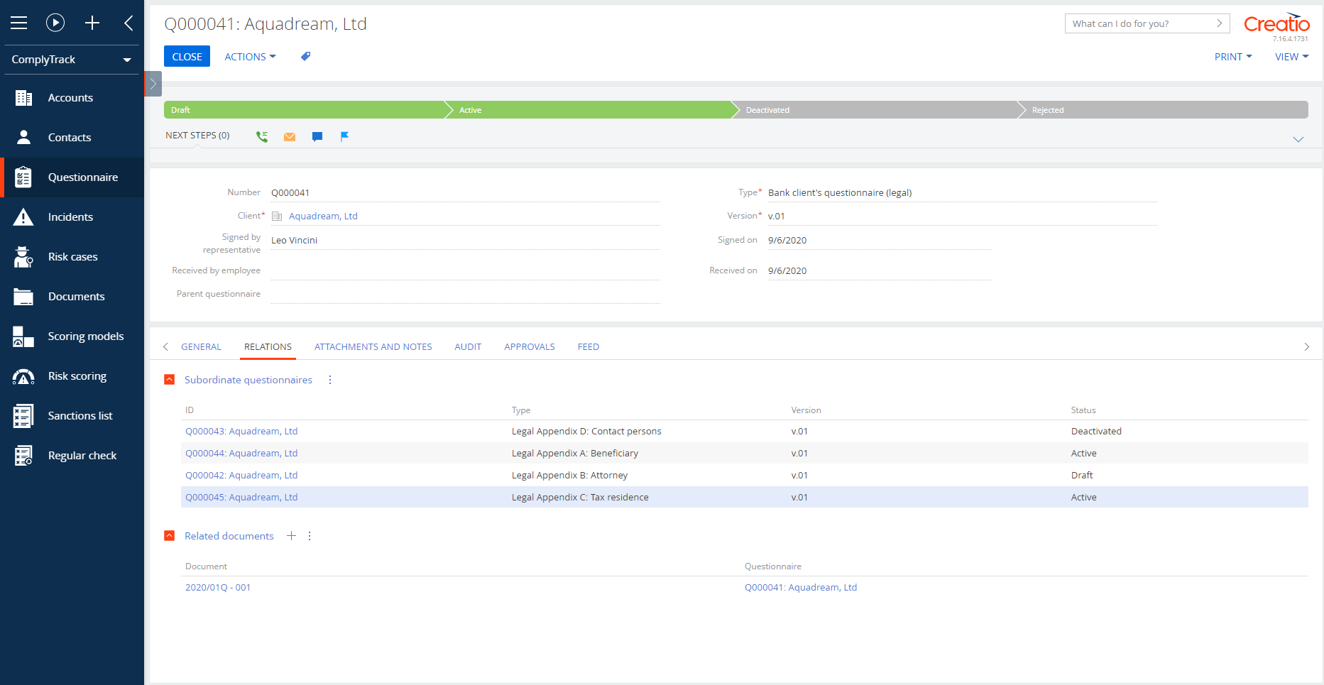 ComplyTrack for Creatio | Creatio Marketplace