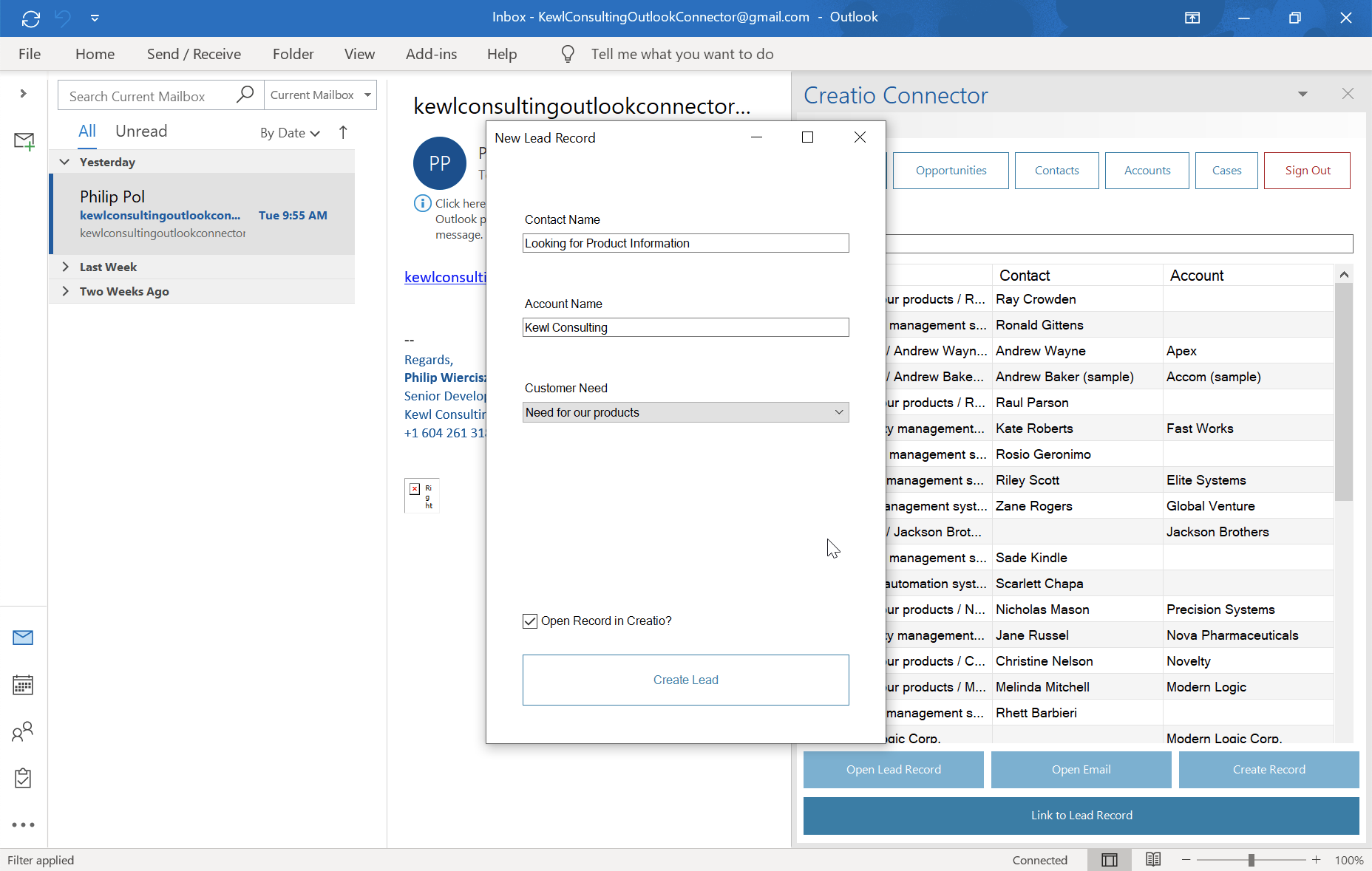 Outlook Connector for Creatio | Creatio Marketplace