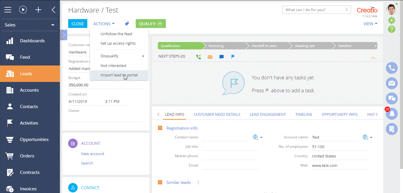 Lead data import to Success Portal Creatio | Creatio Marketplace