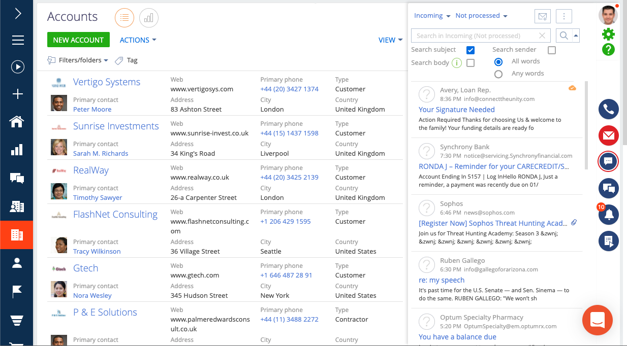 Email search in communication panel for Creatio | Creatio Marketplace