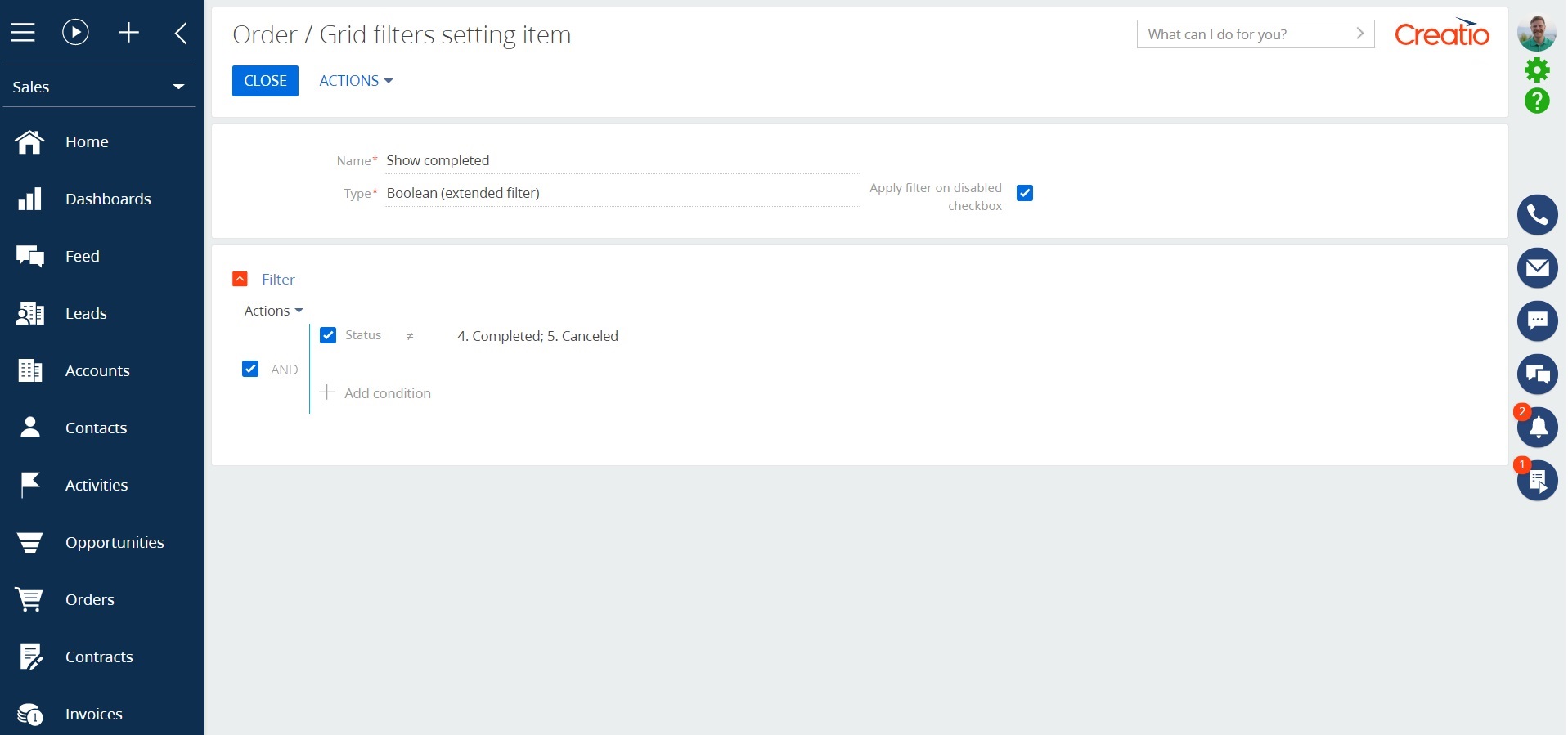 SalesUp Quick filters for Creatio | Creatio Marketplace
