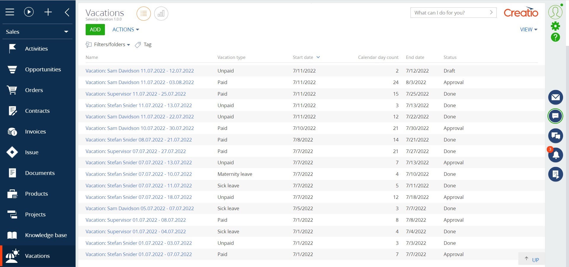 Salesup Vacation Requests For Creatio Creatio Marketplace