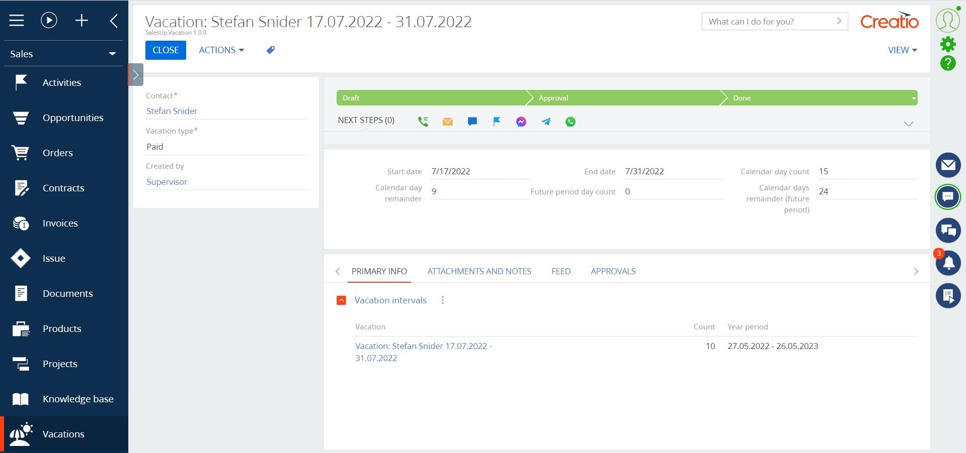 Salesup Vacation Requests For Creatio Creatio Marketplace