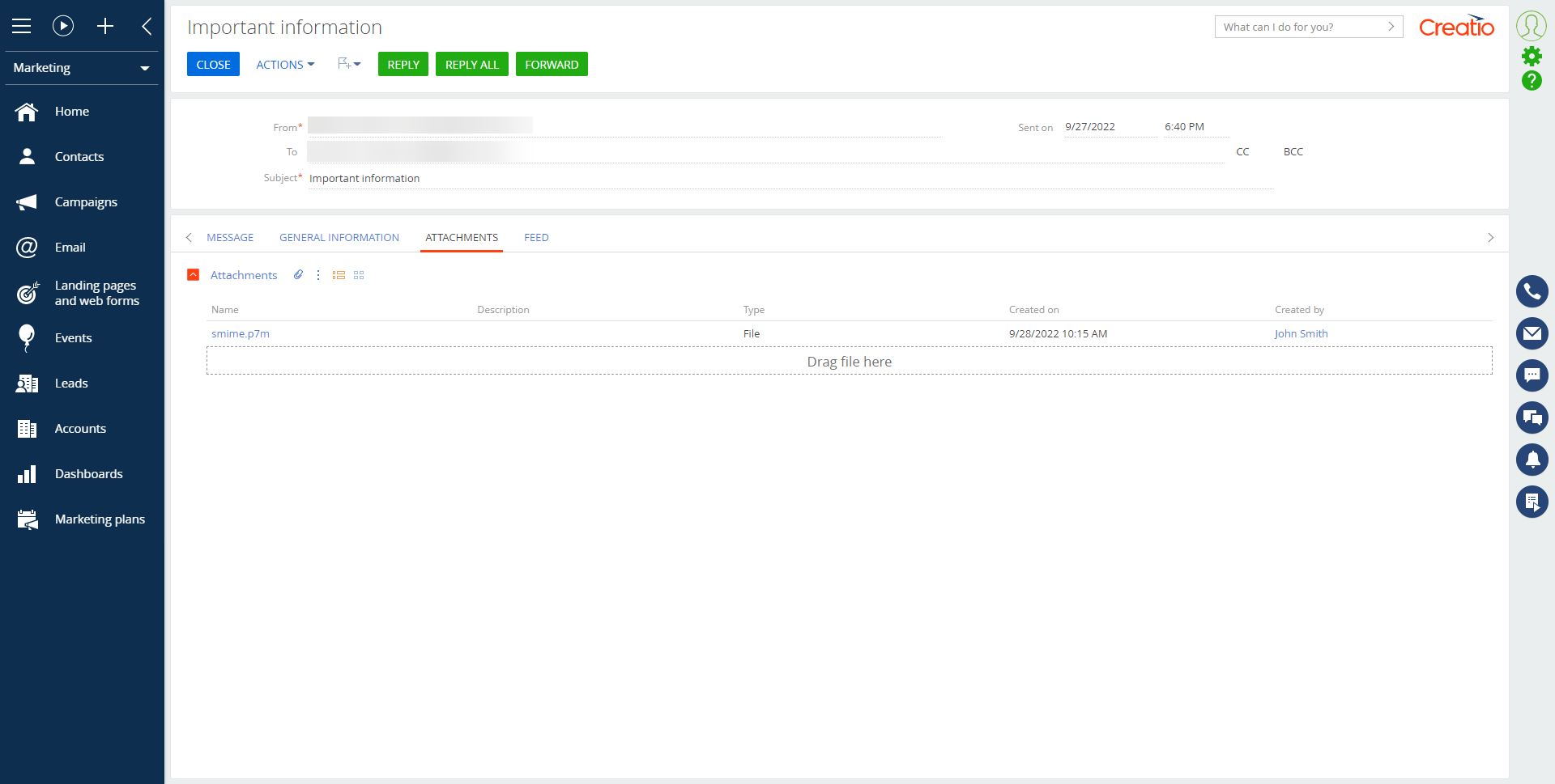 MIME attachment for Creatio | Creatio Marketplace