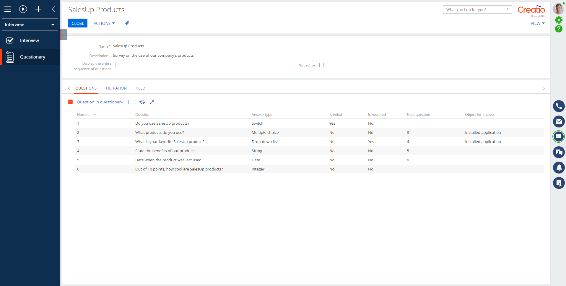 SalesUp Questionnaire management for Creatio | Creatio Marketplace
