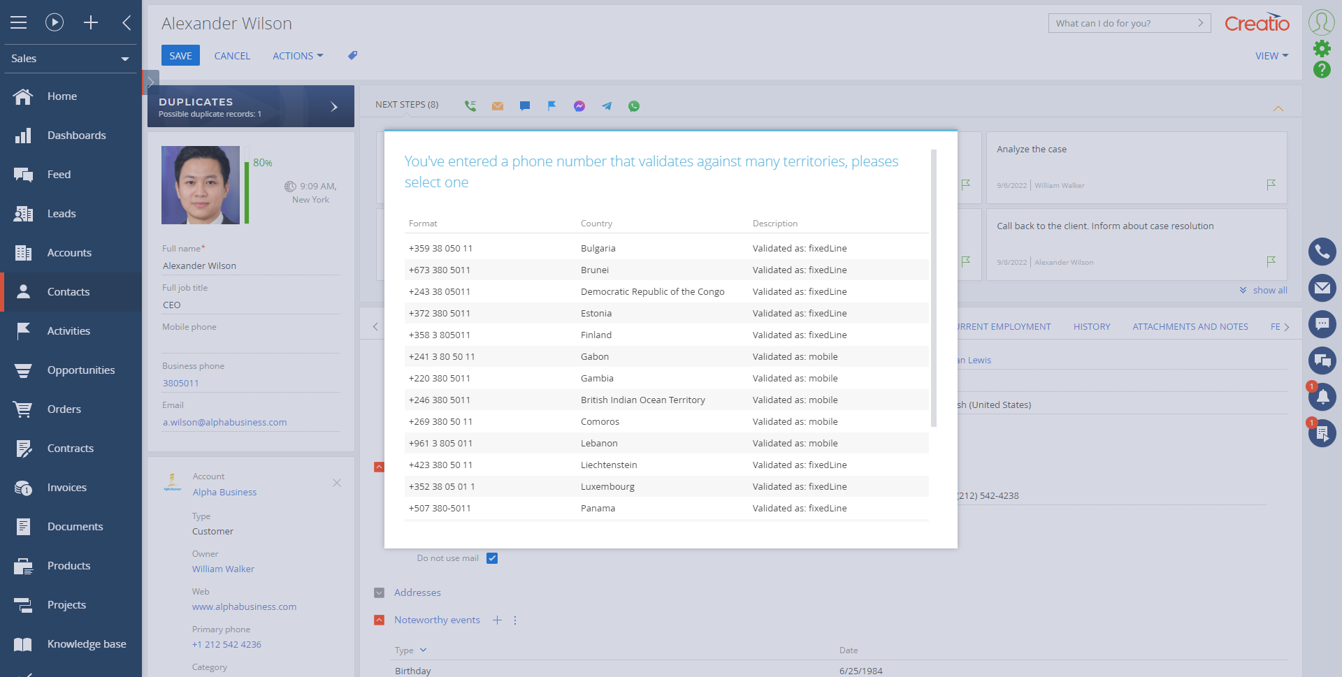 Telephone number validator for Creatio | Creatio Marketplace