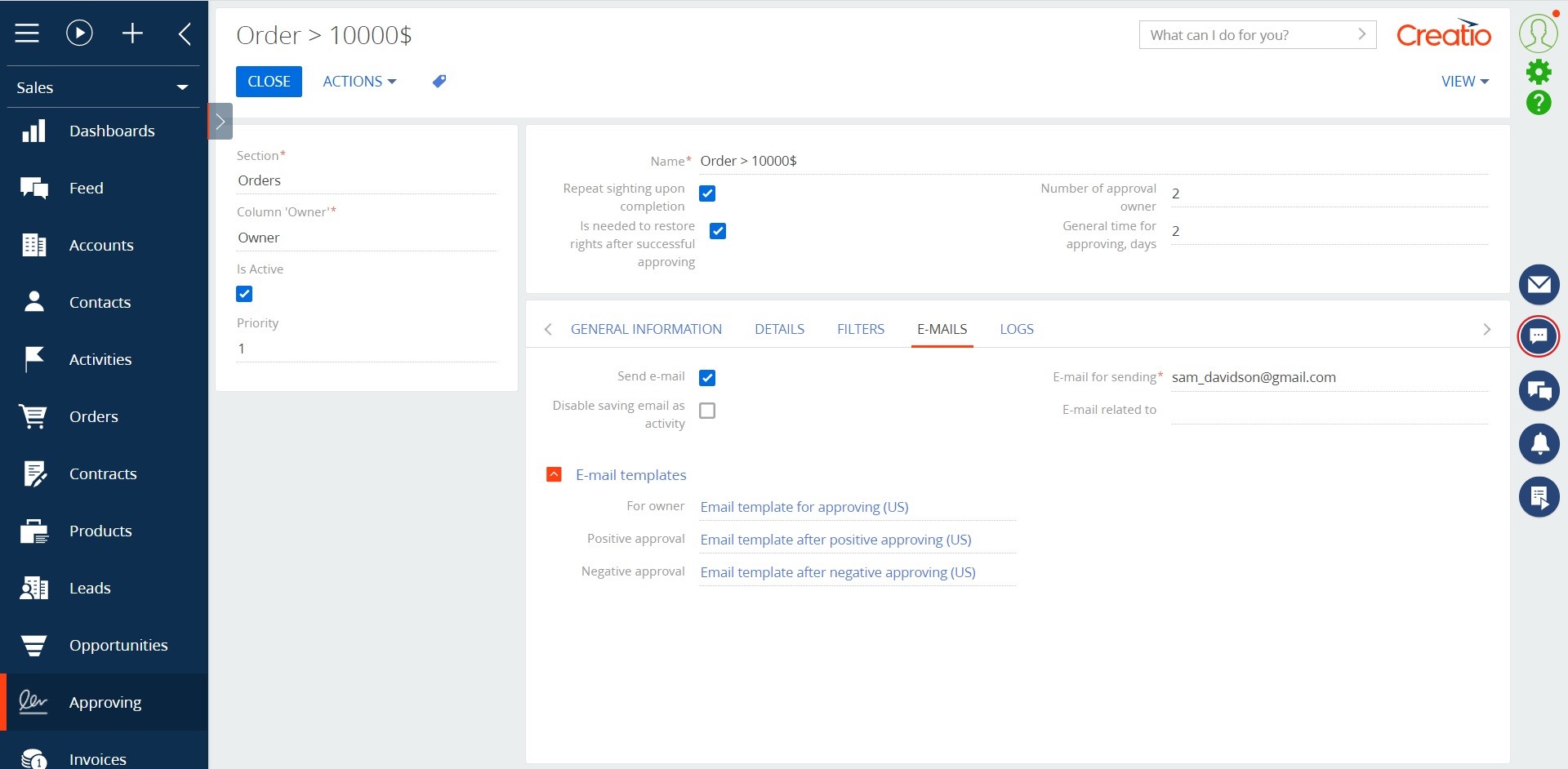 SalesUp Approval for Creatio | Creatio Marketplace