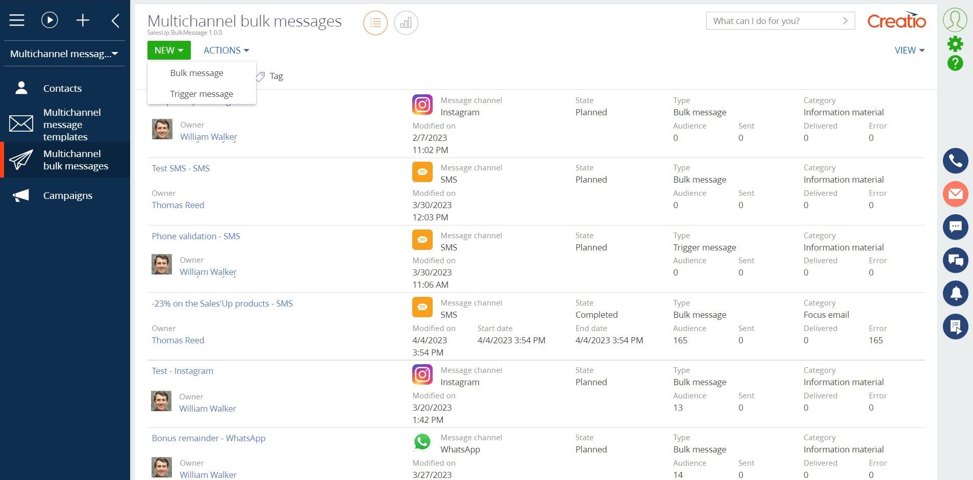 SalesUp Multichannel Bulk Messaging for Creatio | Creatio Marketplace