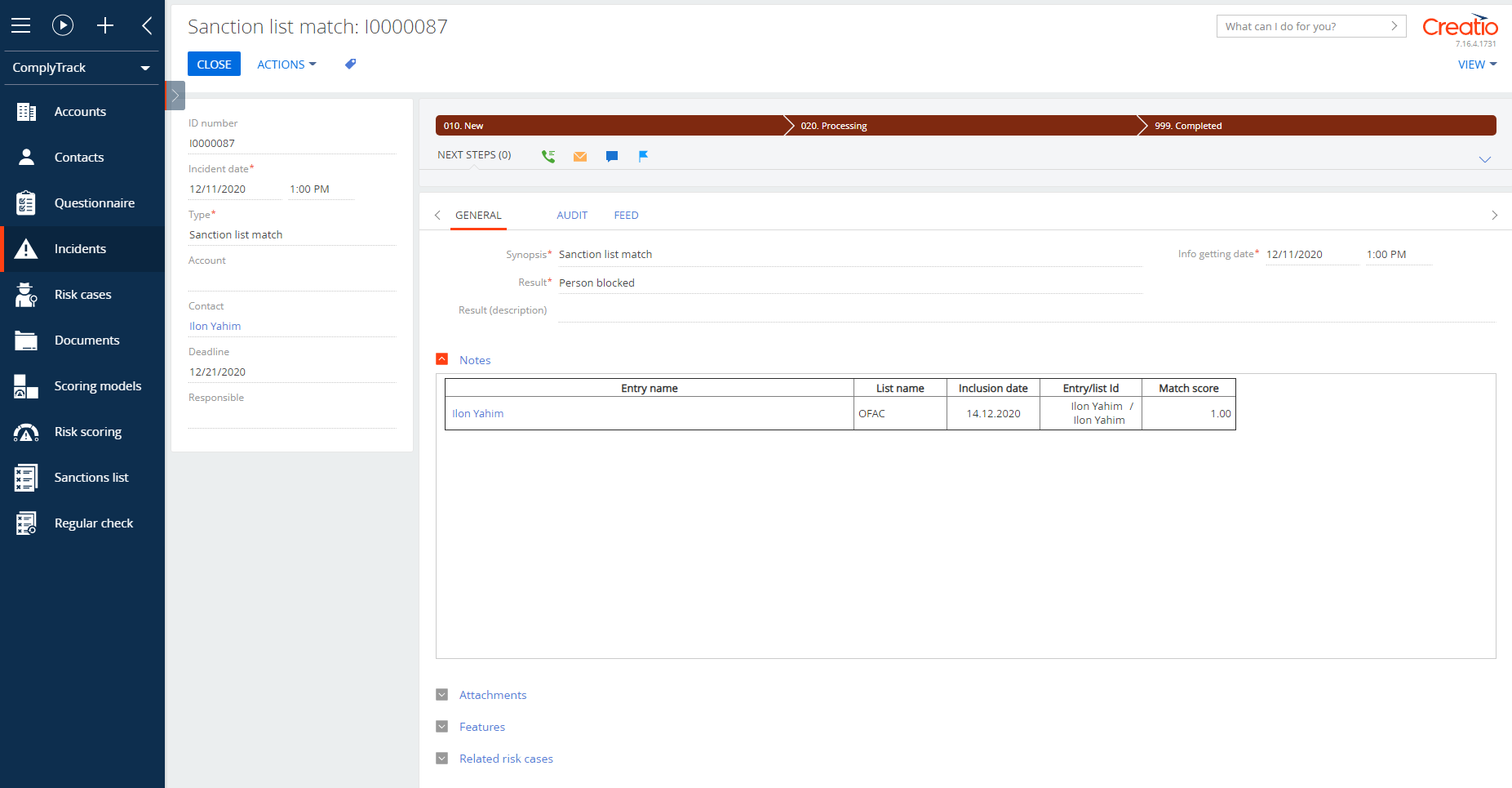 ComplyTrack for Creatio | Creatio Marketplace