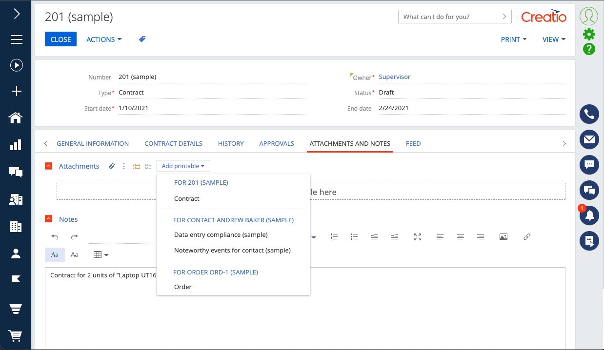 Printable attachments for Creatio | Creatio Marketplace