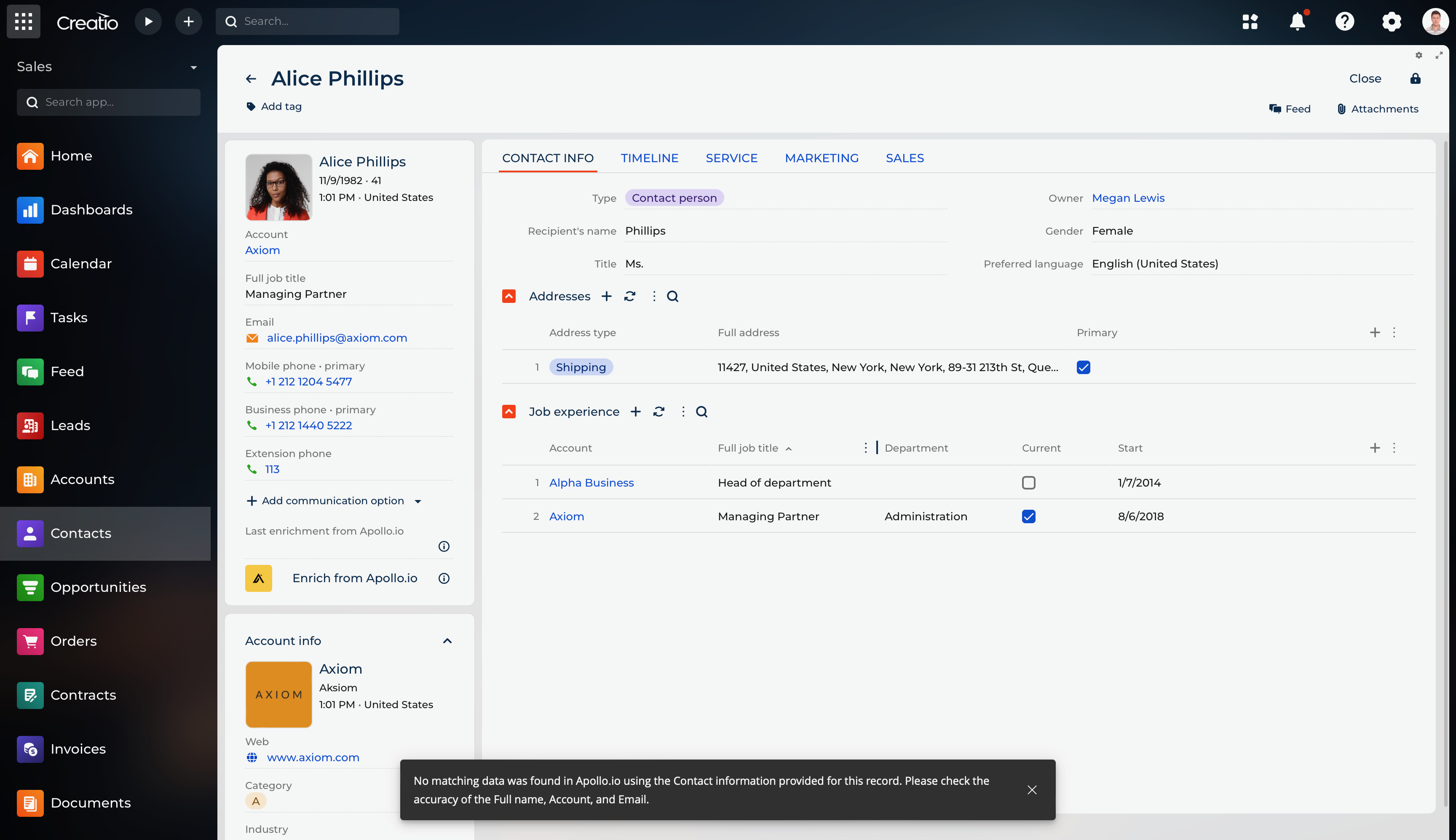 Apollo.io connector for Creatio | Creatio Marketplace