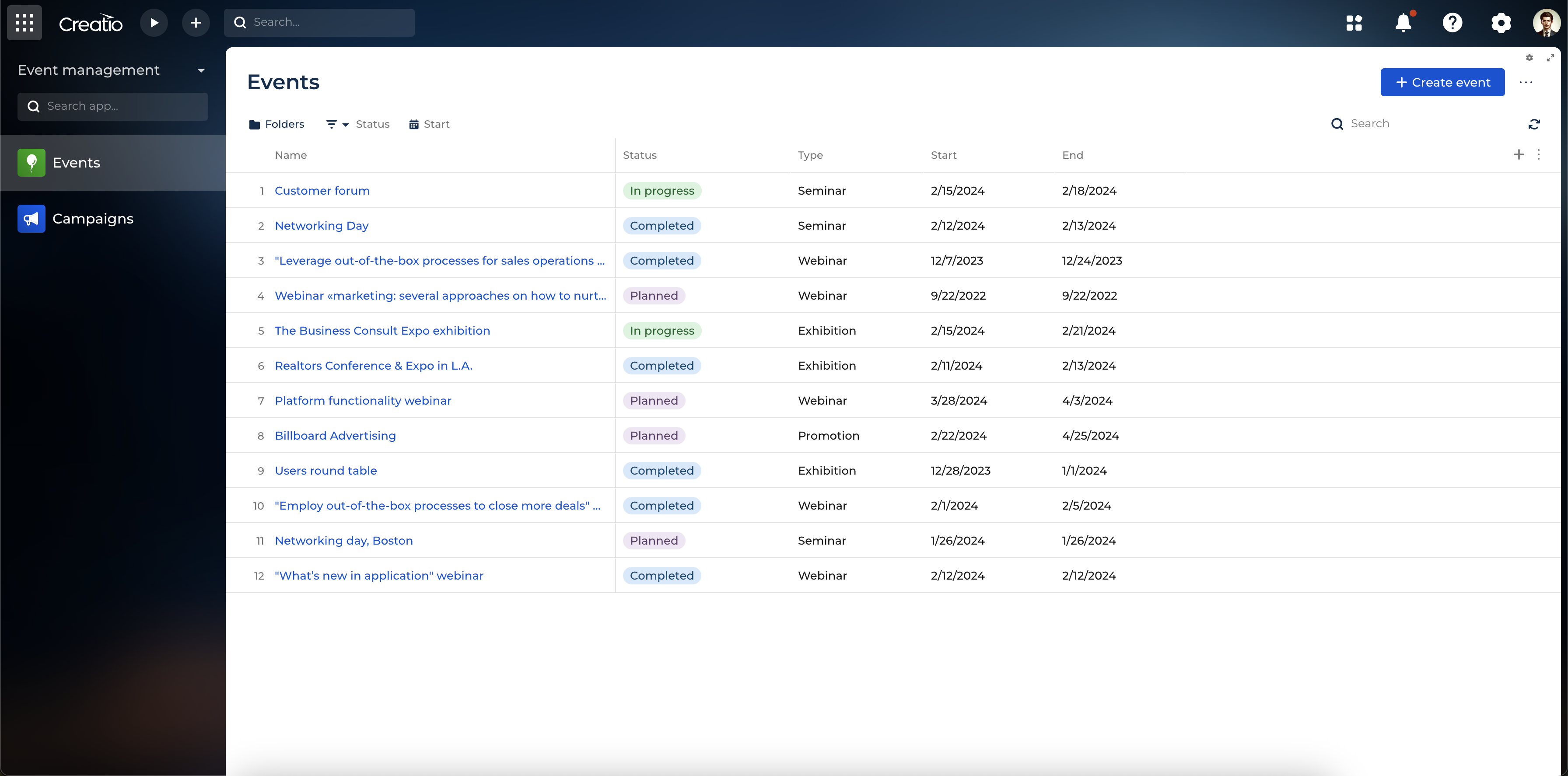 Event Management | Creatio Marketplace
