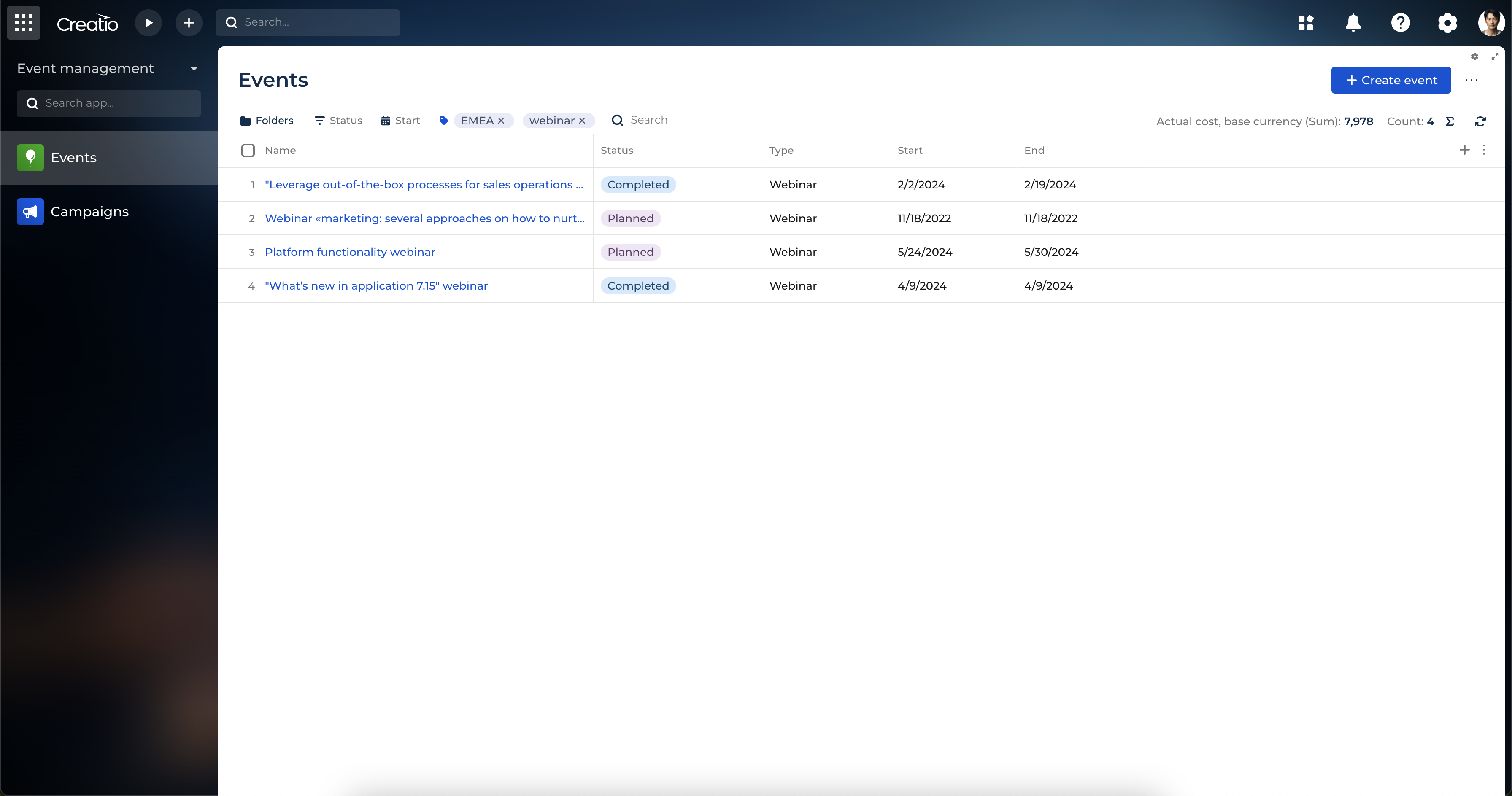 Event Management | Creatio Marketplace