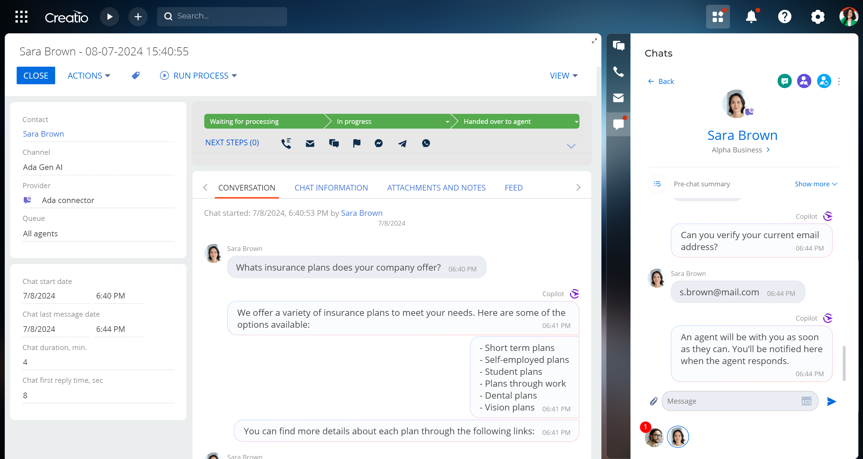 Ada AI Chatbot | Creatio Marketplace